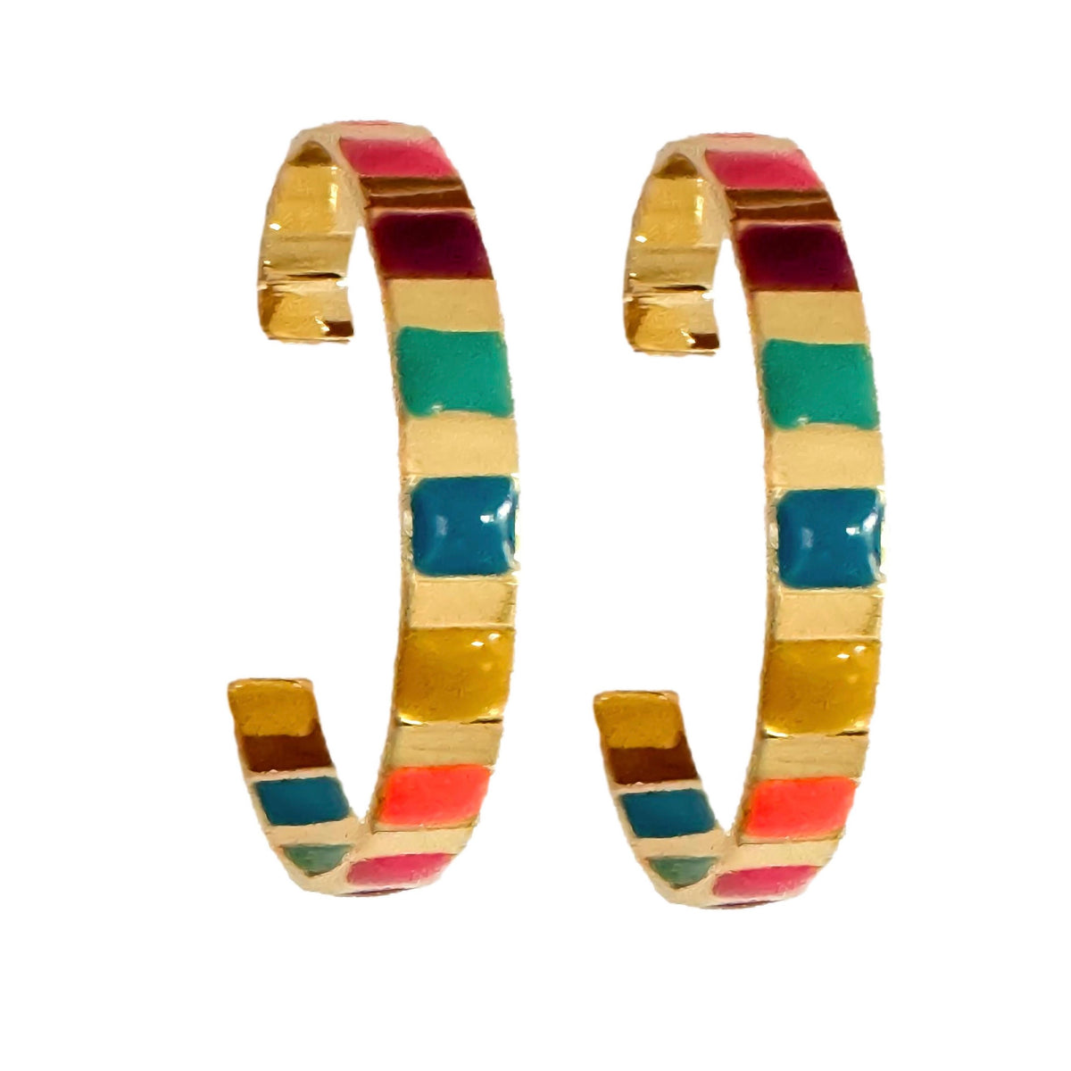 Gold and Rainbow Enamel Striped Hoop Statement Earrings – St. Armands ...