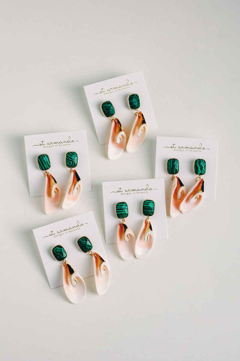 Pink Shell and Green Malachite Statement Earrings – St. Armands Designs ...